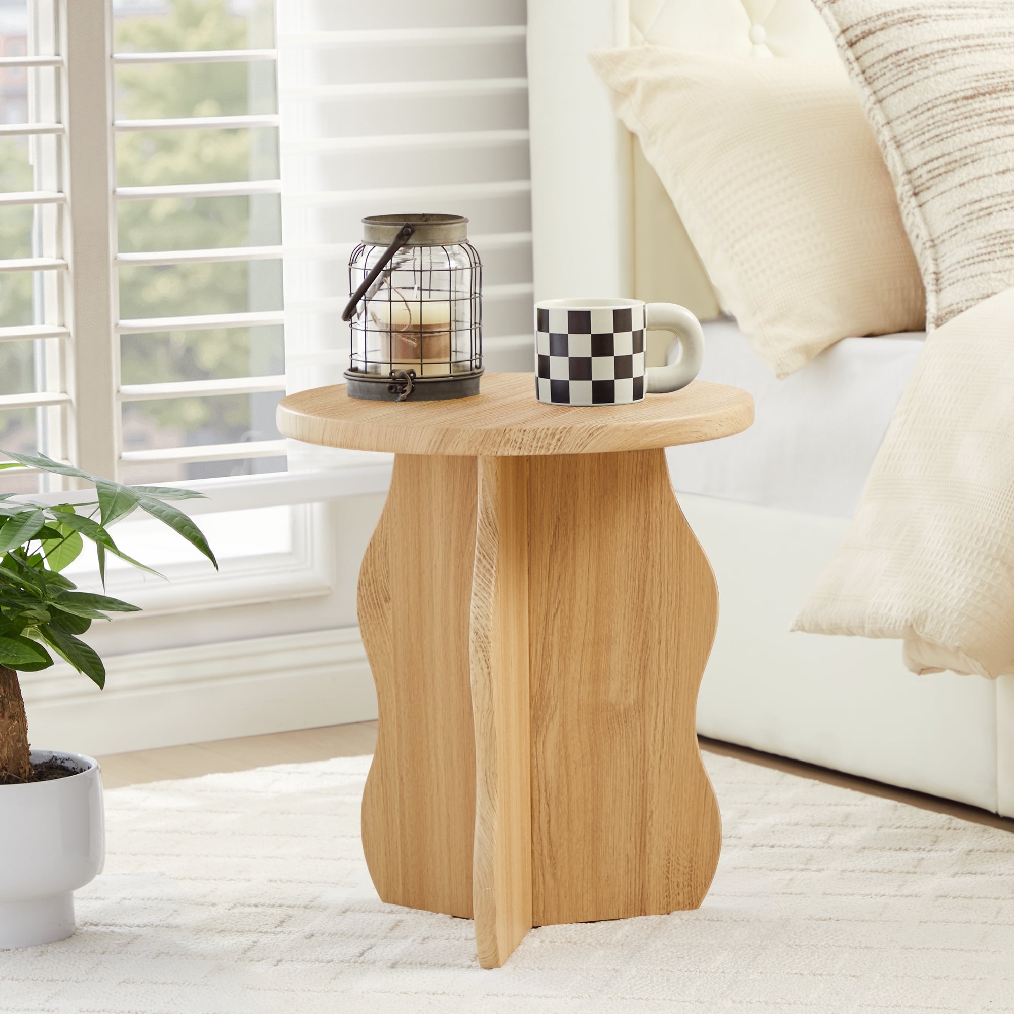 PHOYAL Round Small End Tables for Living Room with Wave Base, Side ...