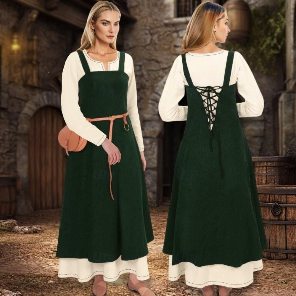 PHTDDON Two Piece Set Medieval Viking Apron Overdress with Laced ...