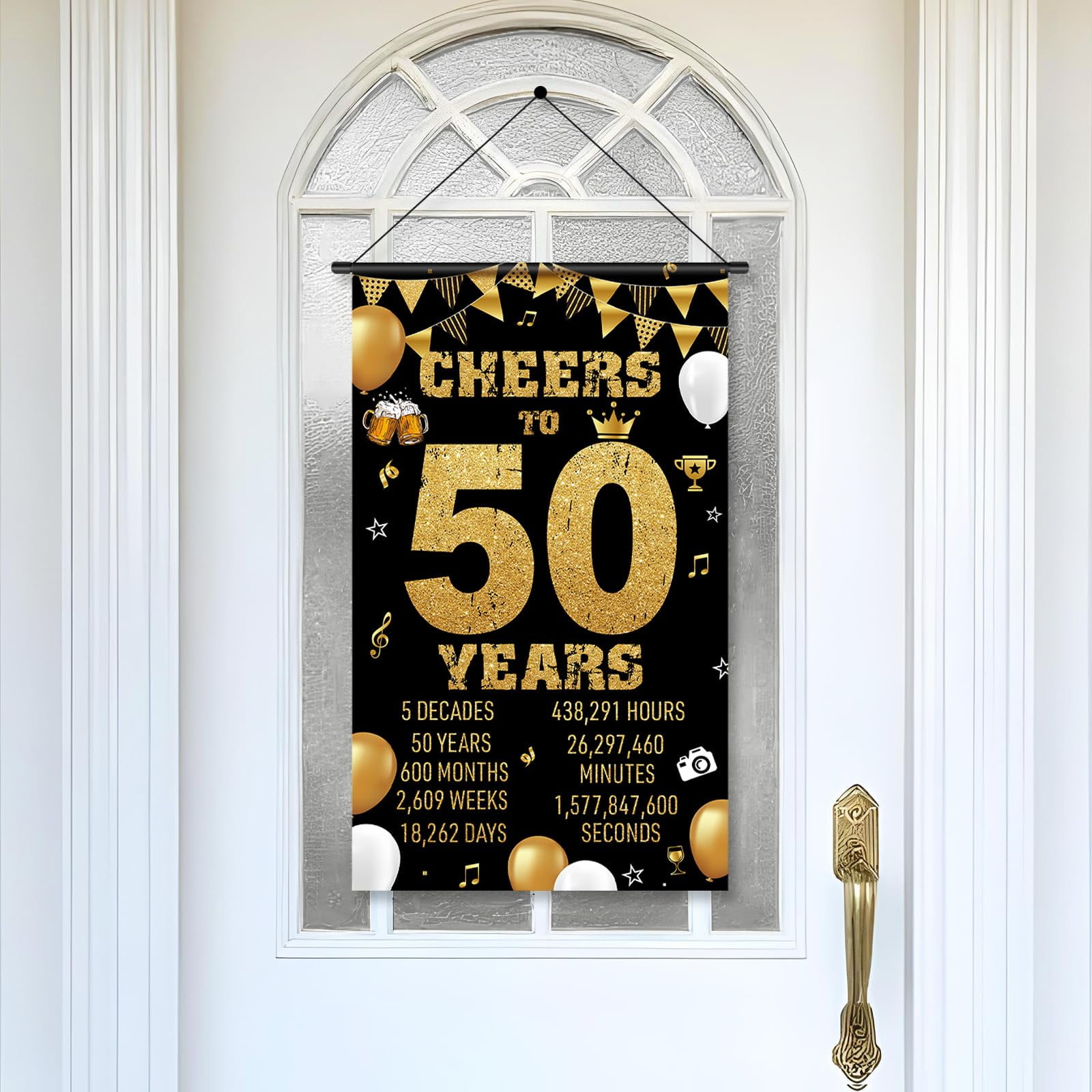 PHXEY Fabric Cheers To 50 Years Banner Black Gold, 50th Birthday ...