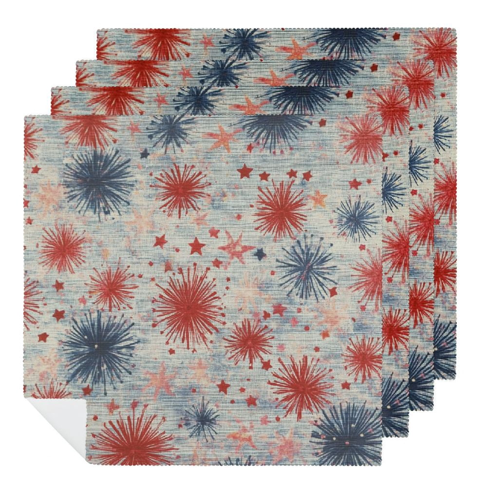 PHYHOO 4th of July Cloth Napkins, Patriotic Firework Red Blue American ...