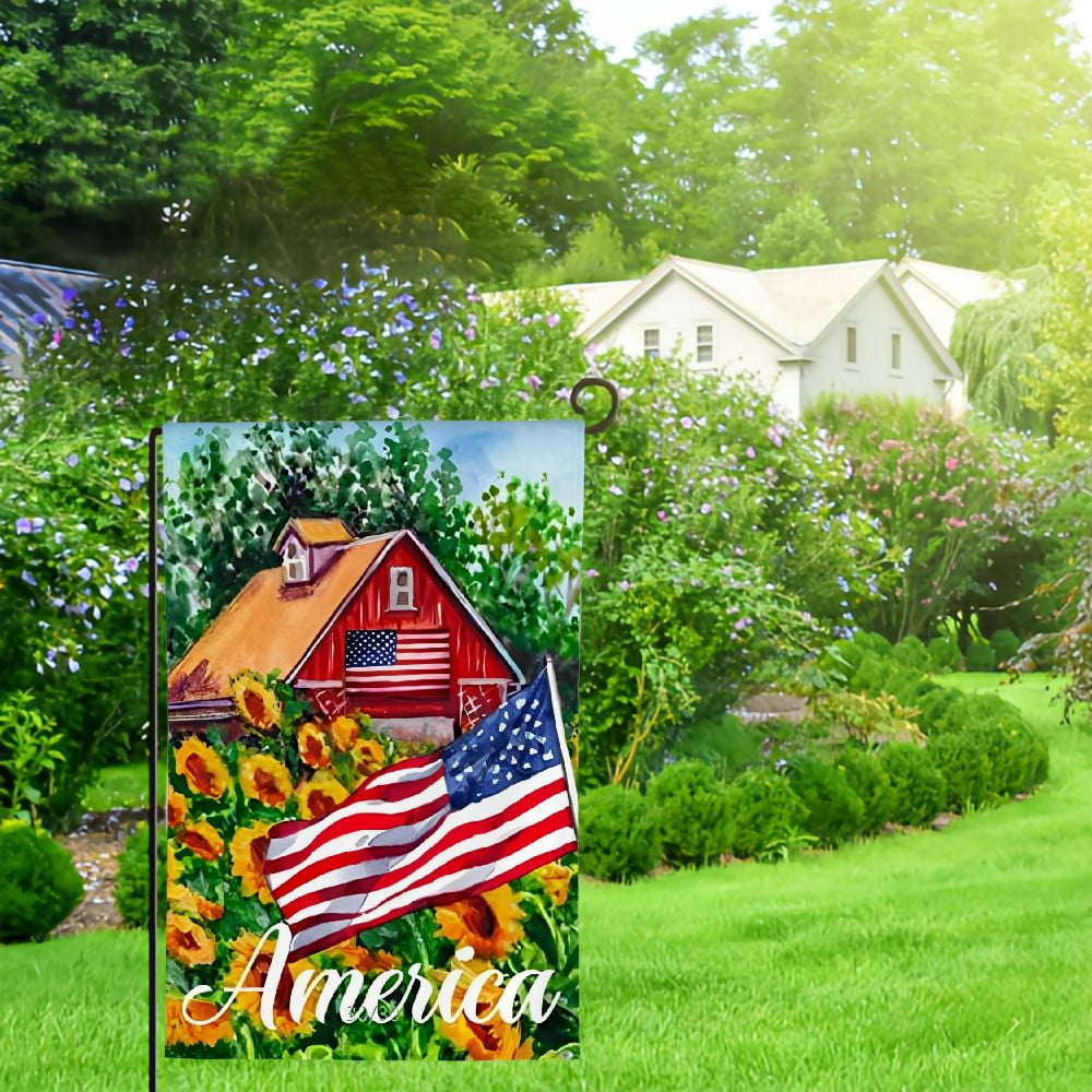 PHYHOO American July 4th Patriotic Field of Flowers Yard Flag ...