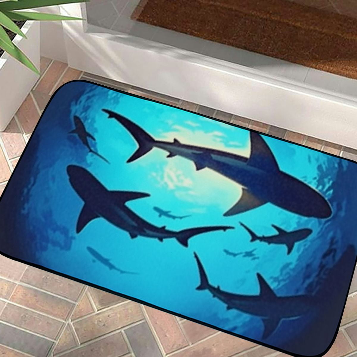 PHYHOO Area Rug Floating Sharks Door Mat Washable Non-Slip Throw Floor ...