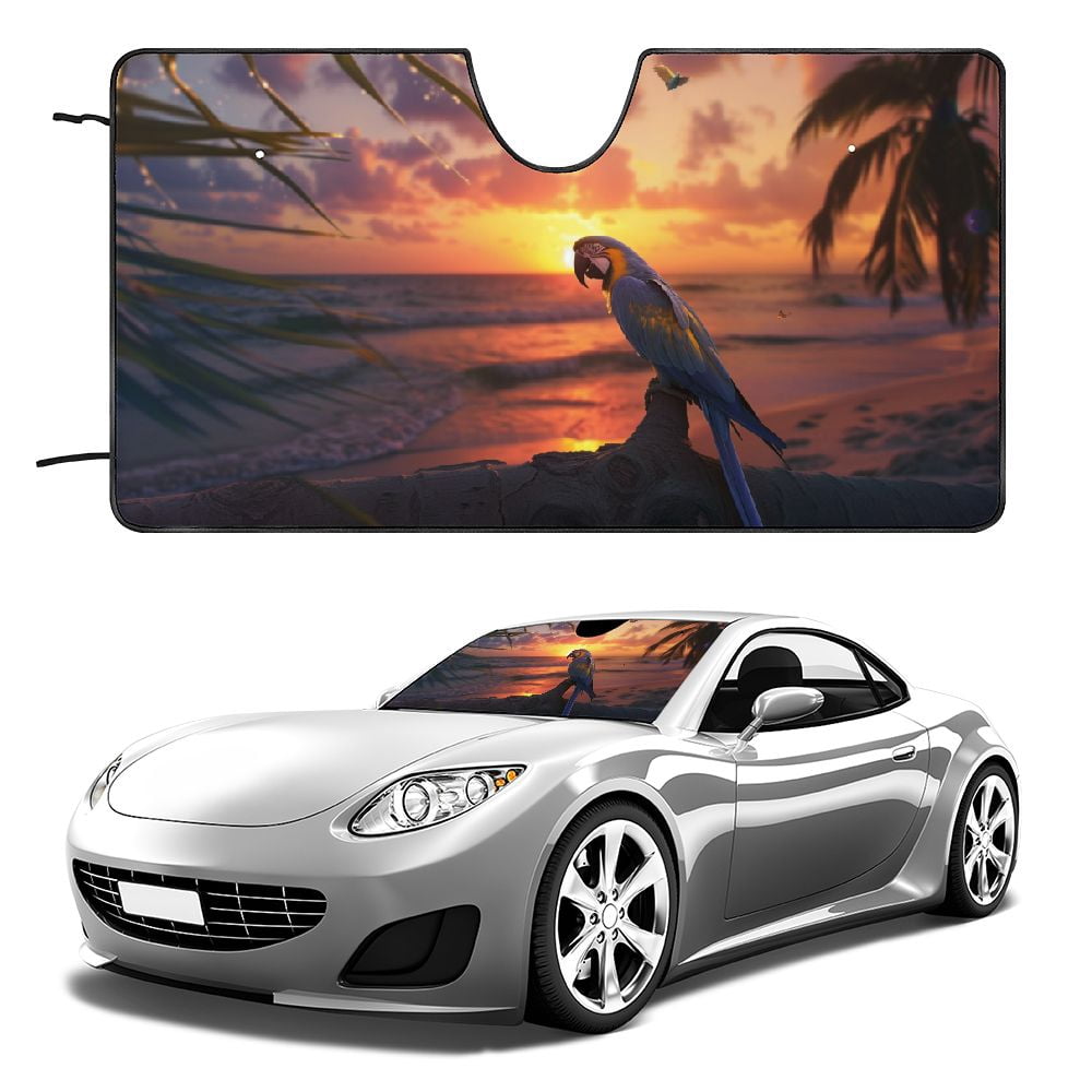 PHYHOO Art Ocean Theme Palm Tress Theme Sun Shade, Windshield Sun Shade ...