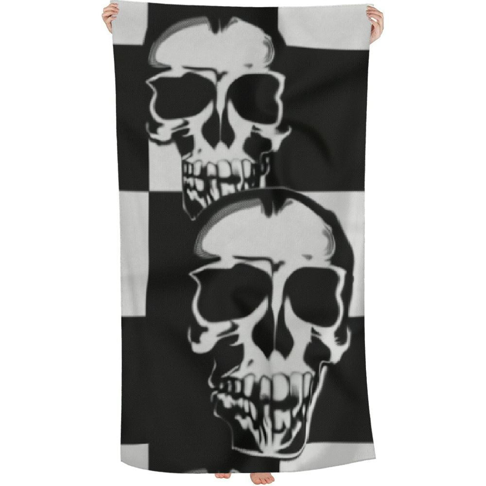 PHYHOO Beach Towel Funny Skull Checkered Theme Pattern Sand-Free ...