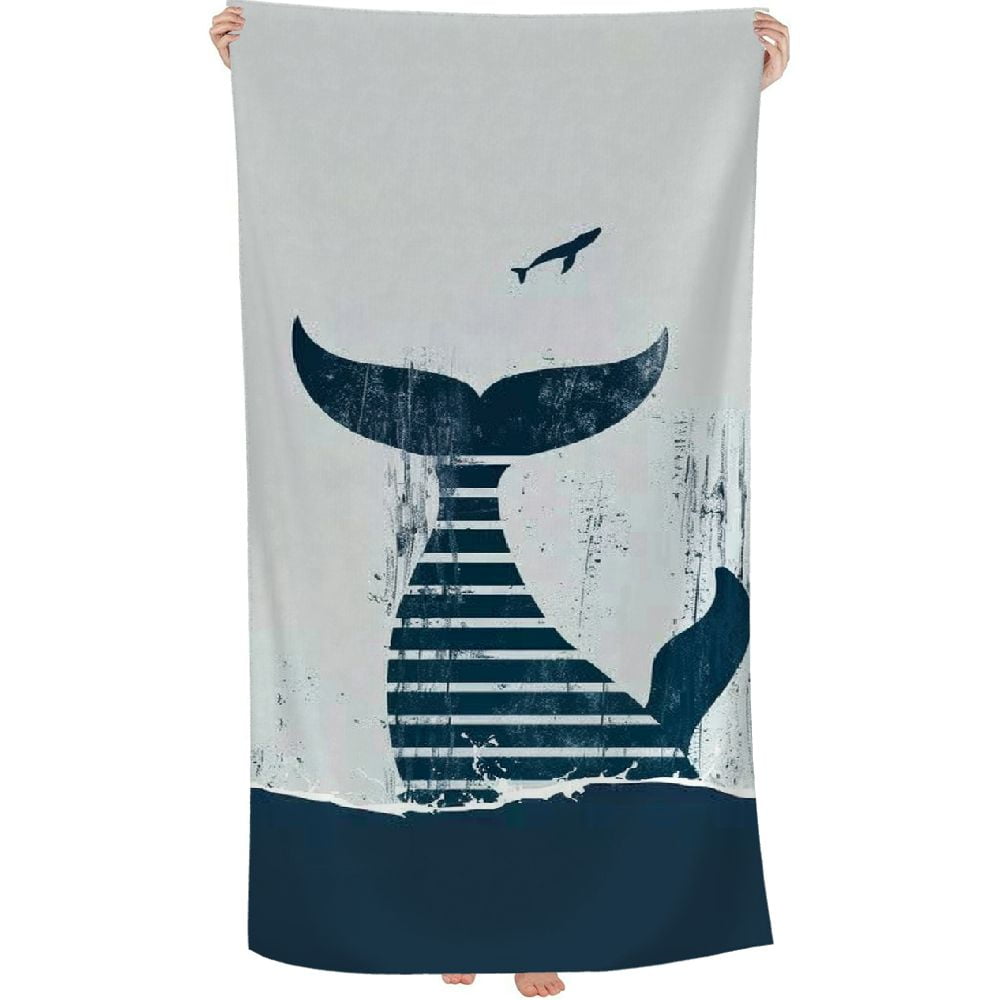PHYHOO Beach Towels Blue and White Stripes Whale Beach Towels Summer ...