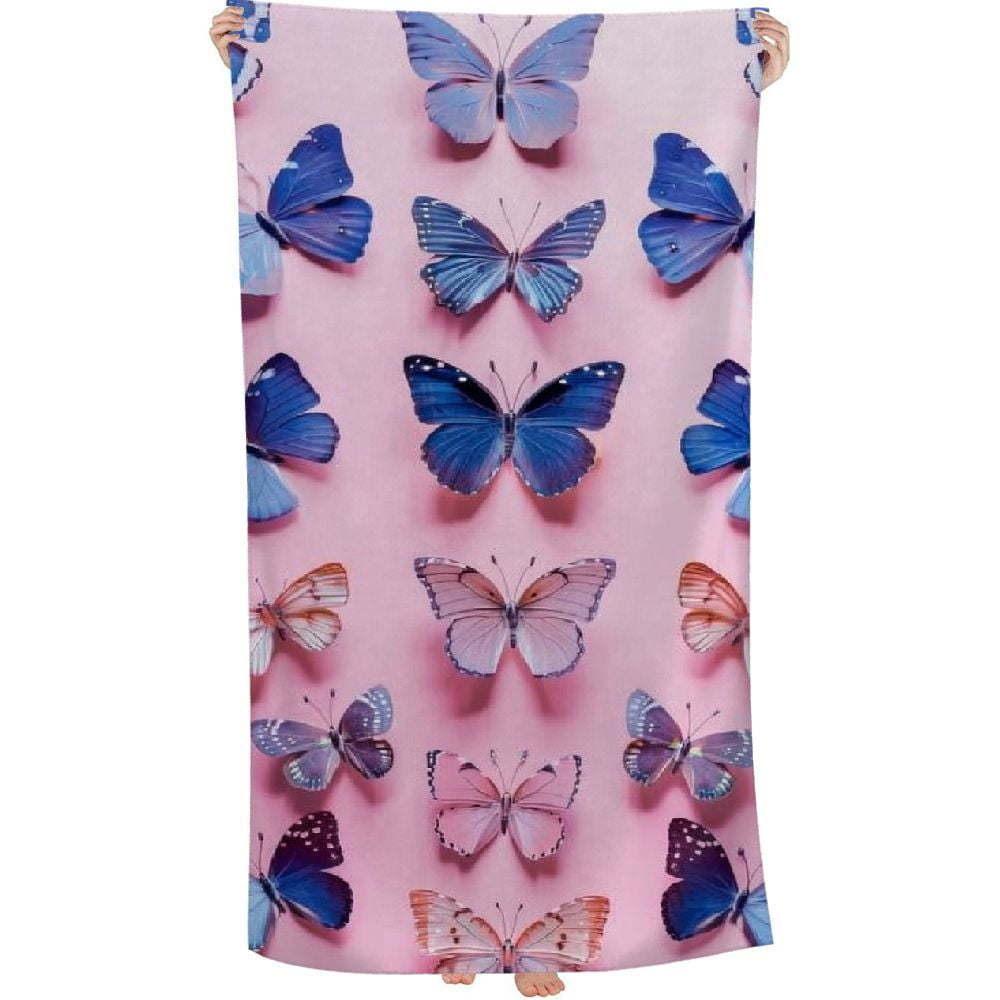 PHYHOO Blue and Purple Butterfly Beach Towel Modern Butterflies Beach ...