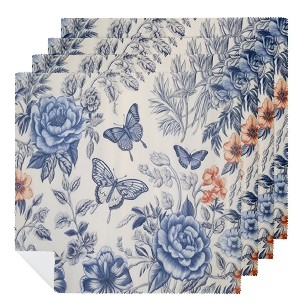 PHYHOO Blue White Floral Cloth Napkins Flower Bird Cloth Napkins ...