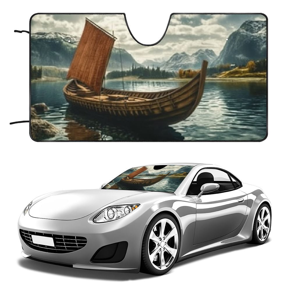 PHYHOO Car Windshield Sun Shade Old Viking Boat Car Sun Shade ...
