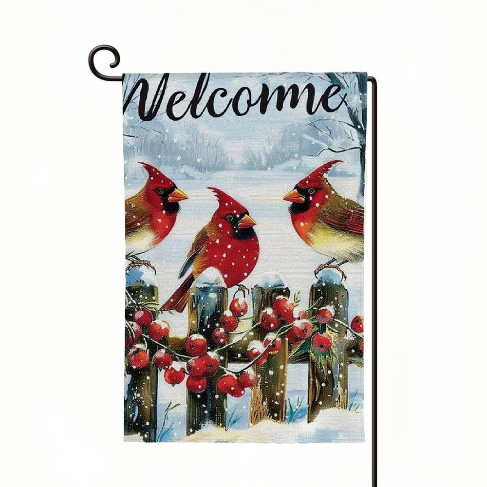 PHYHOO Cardinal Birds Garden Flag Double Sided Vertical Rustic Snow ...