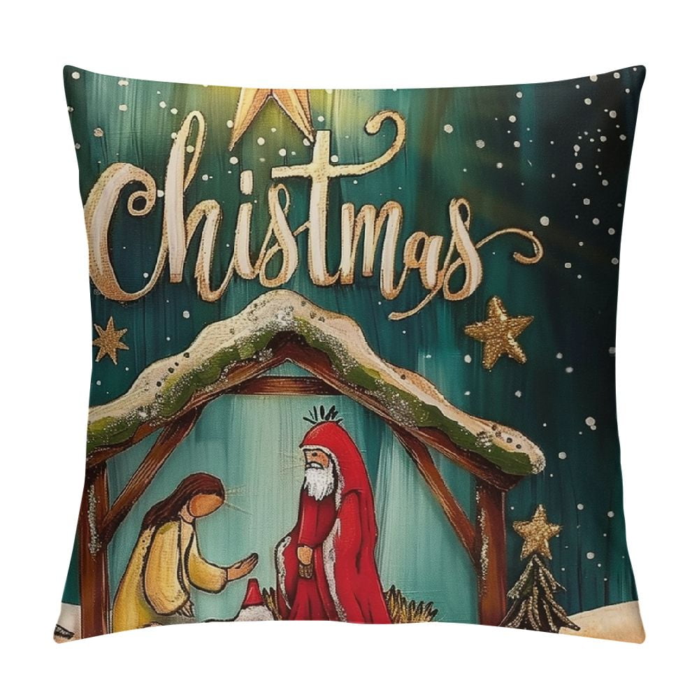 PHYHOO Christmas Nativity Scene Decorative Throw Pillow Covers, Xmas ...