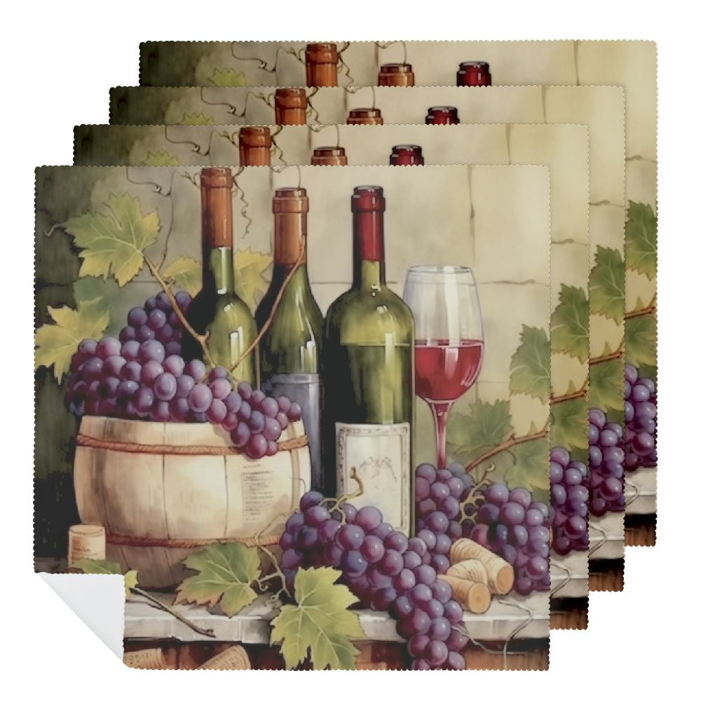PHYHOO Cloth Napkins Vintage Red Wine Glass Luncheon Napkin Grapes ...