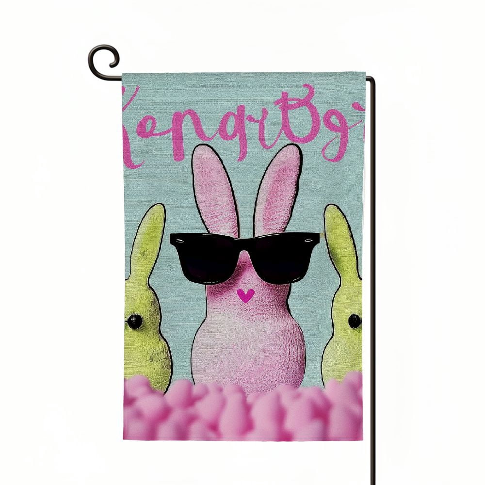 PHYHOO Easter Bunny Garden Flag Welcome Peeps Garden Flag Double Sided ...