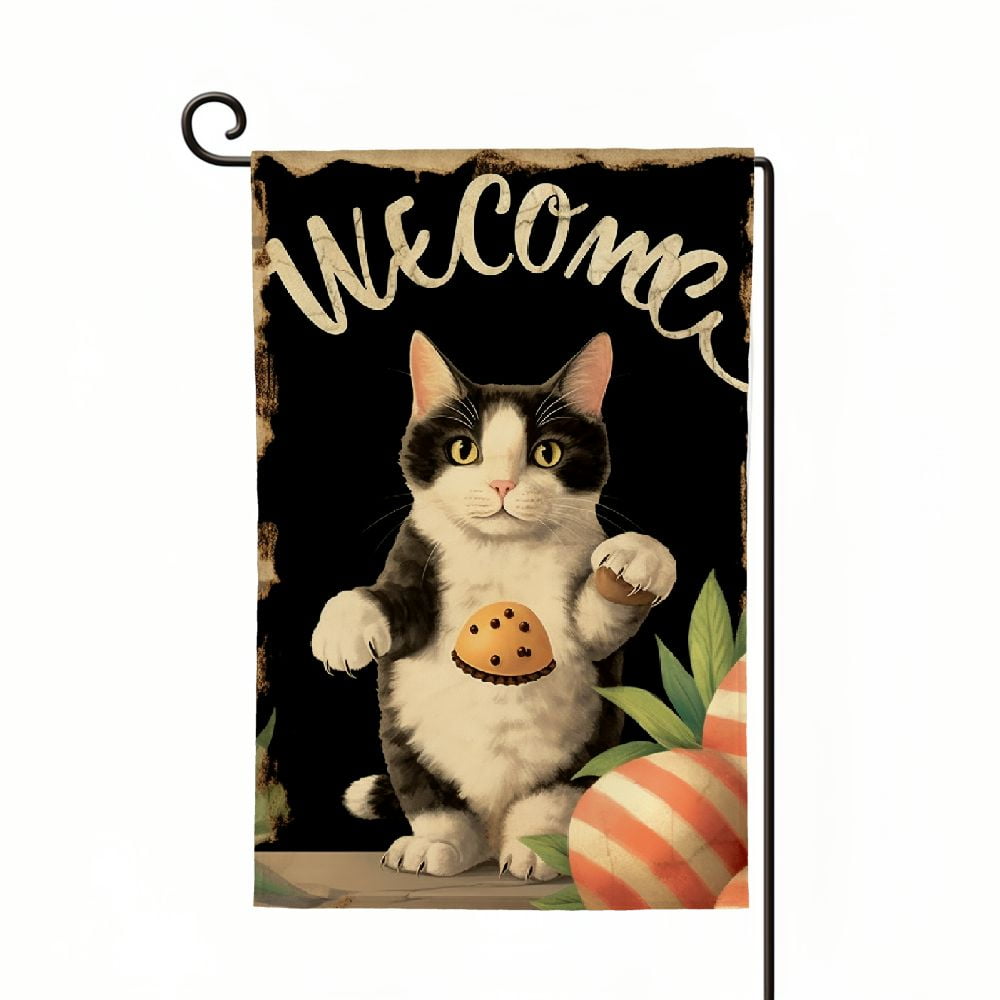 PHYHOO Easter Cat Garden Flag Eggs Tuxedo Cat Floral Garden Flag Double ...
