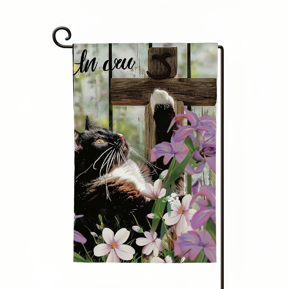 PHYHOO Easter Cat Garden Flag Religious Cross Garden Flag Double Sided ...