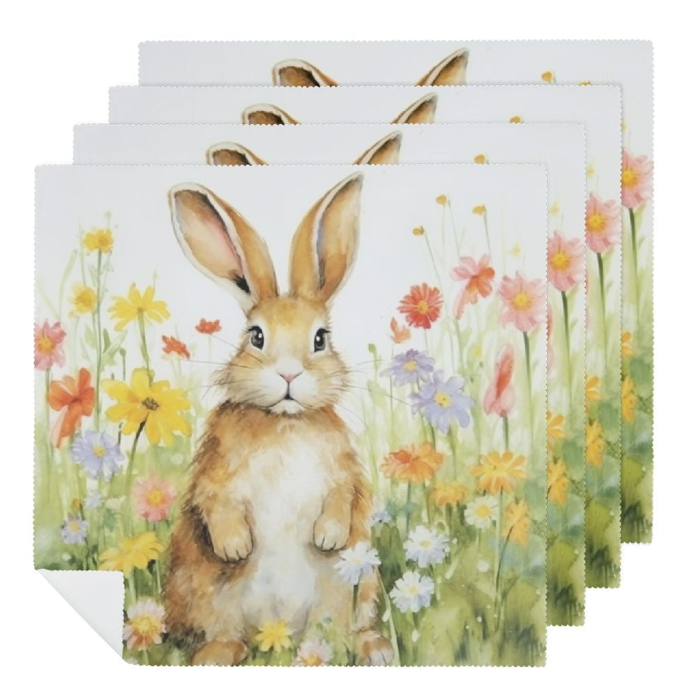 PHYHOO Easter Cloth Napkins Watercolor Bunny Beverage Napkins Floral ...