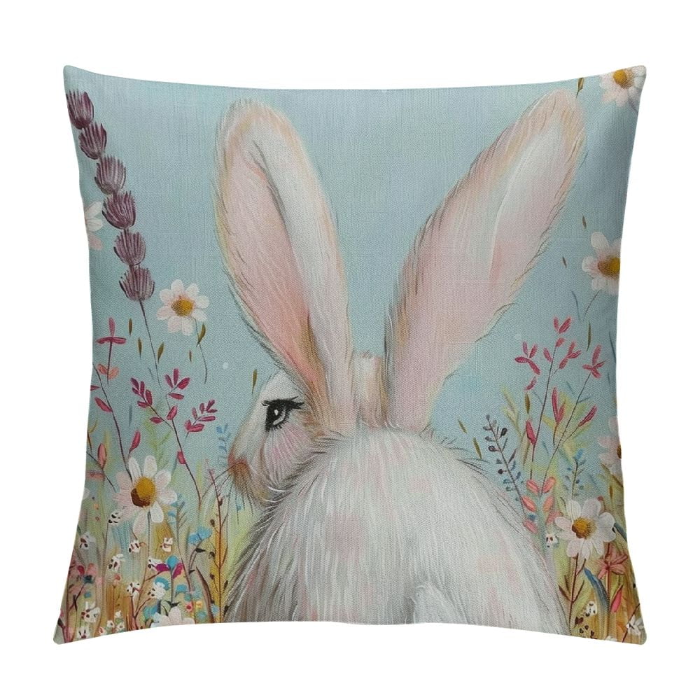 PHYHOO Easter Pillow Cover Rabbit Ears Floral Decorations Holiday ...