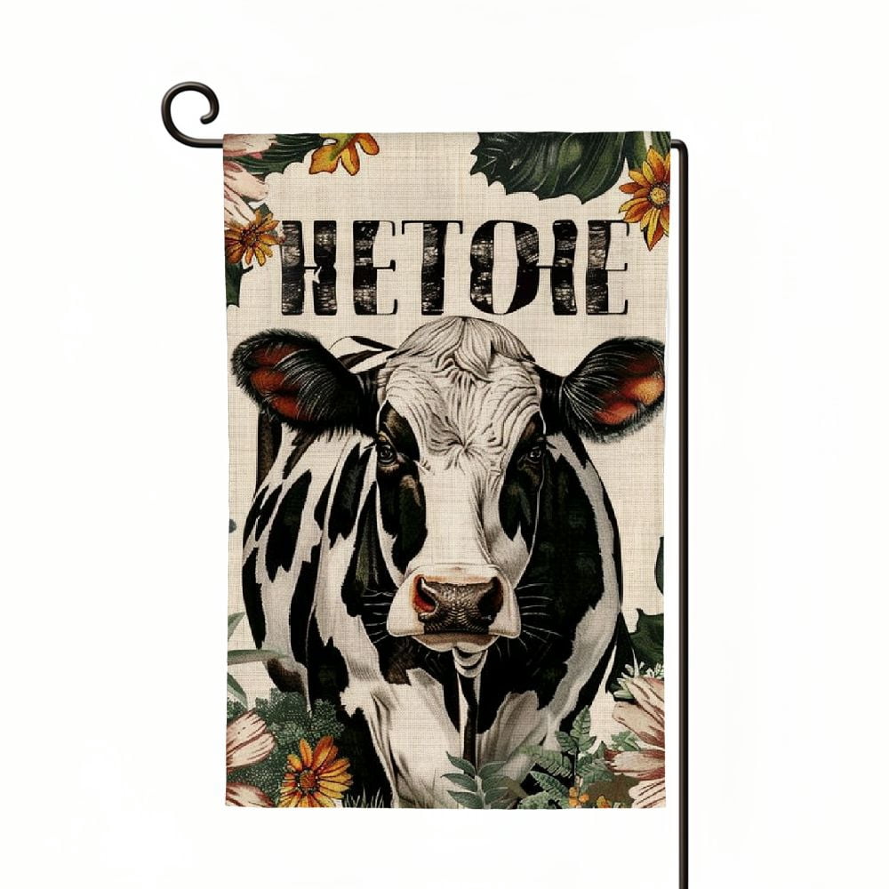 PHYHOO Fall Garden Flag Cow Print Pumpkin Field Double Sided Burlap ...