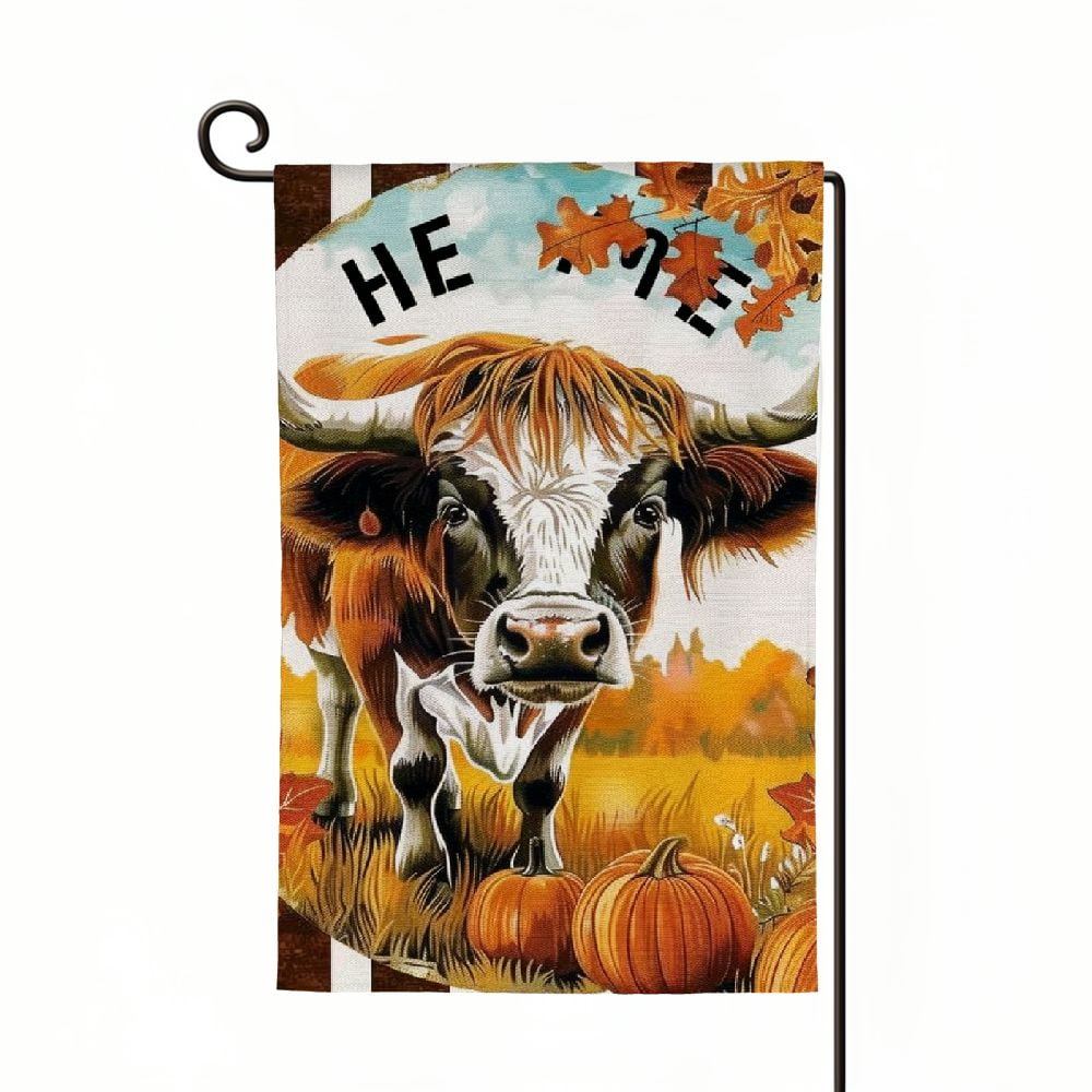PHYHOO Fall Garden Flag Cow Pumpkins Leaves Vertical Double Sided ...