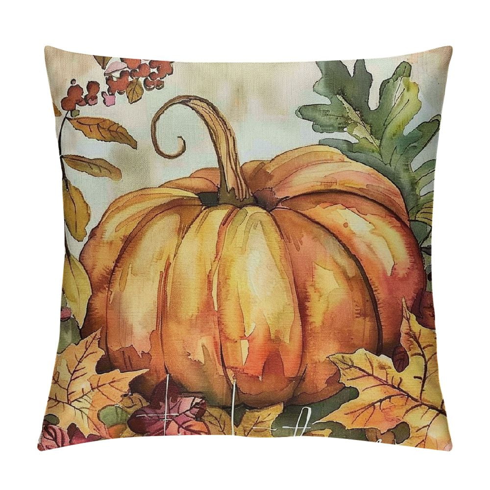 PHYHOO Fall Pumpkin Pillow Covers Watercolor Pumpkin Turkey Autumn ...