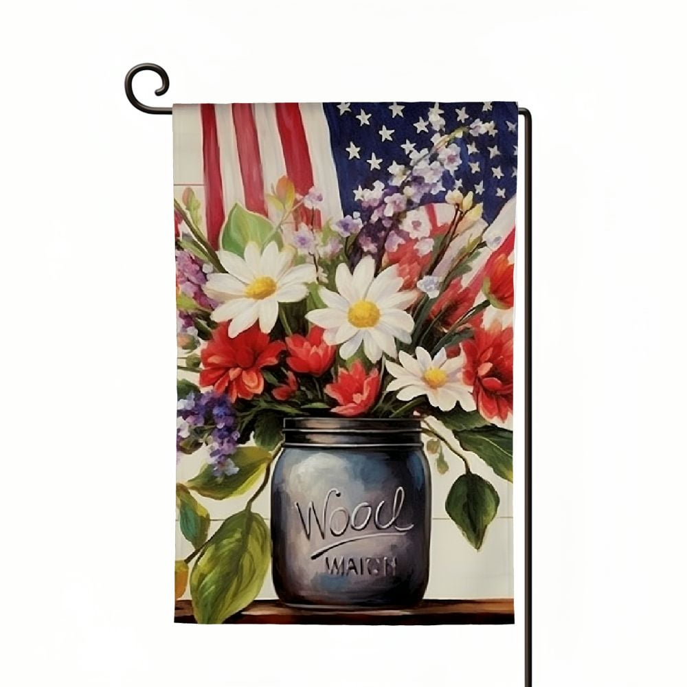 PHYHOO Floral House Flag Patriotic Mason Jar Flowers Welcome Spring ...