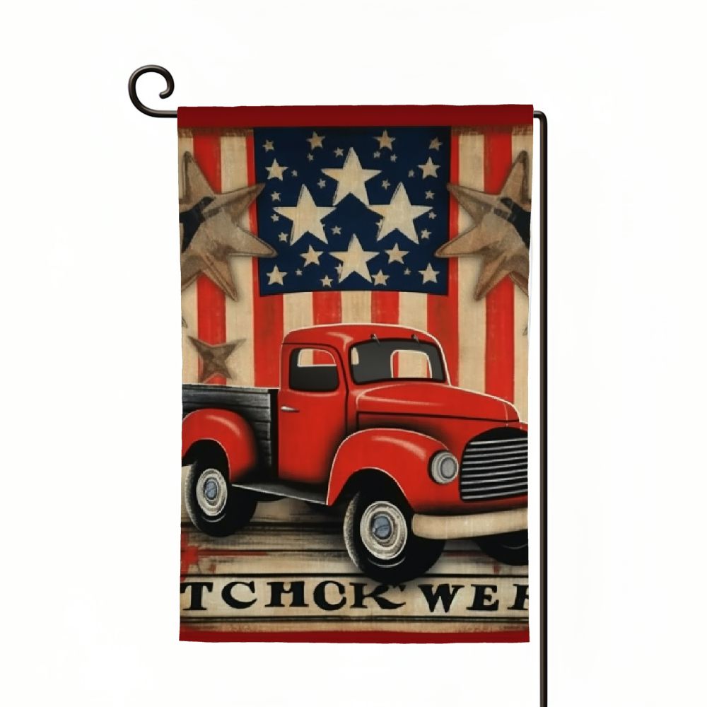 PHYHOO Garden Flag Double Sided, Small Burlap Welcome Patriotic Truck ...