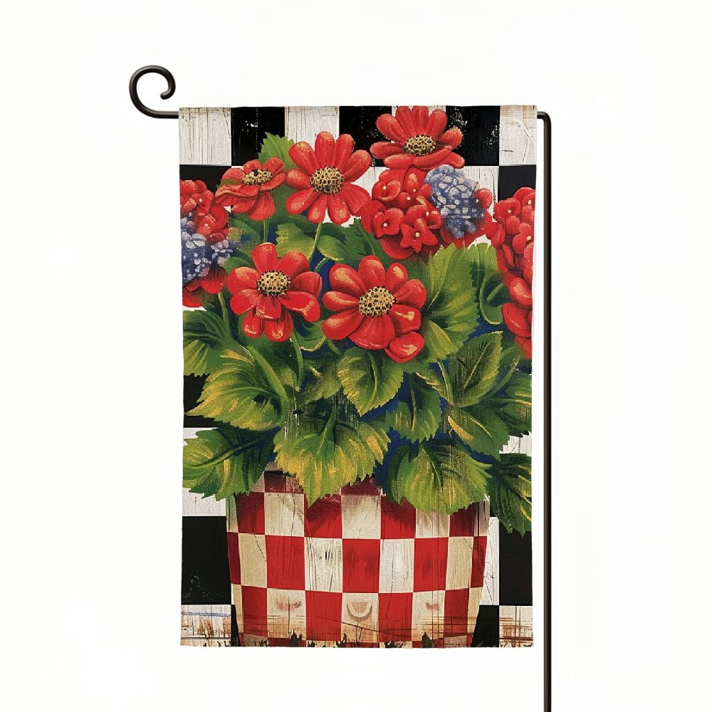 PHYHOO Geranium Patriotic Garden Flag Vertical Double Sided Red Flowers ...