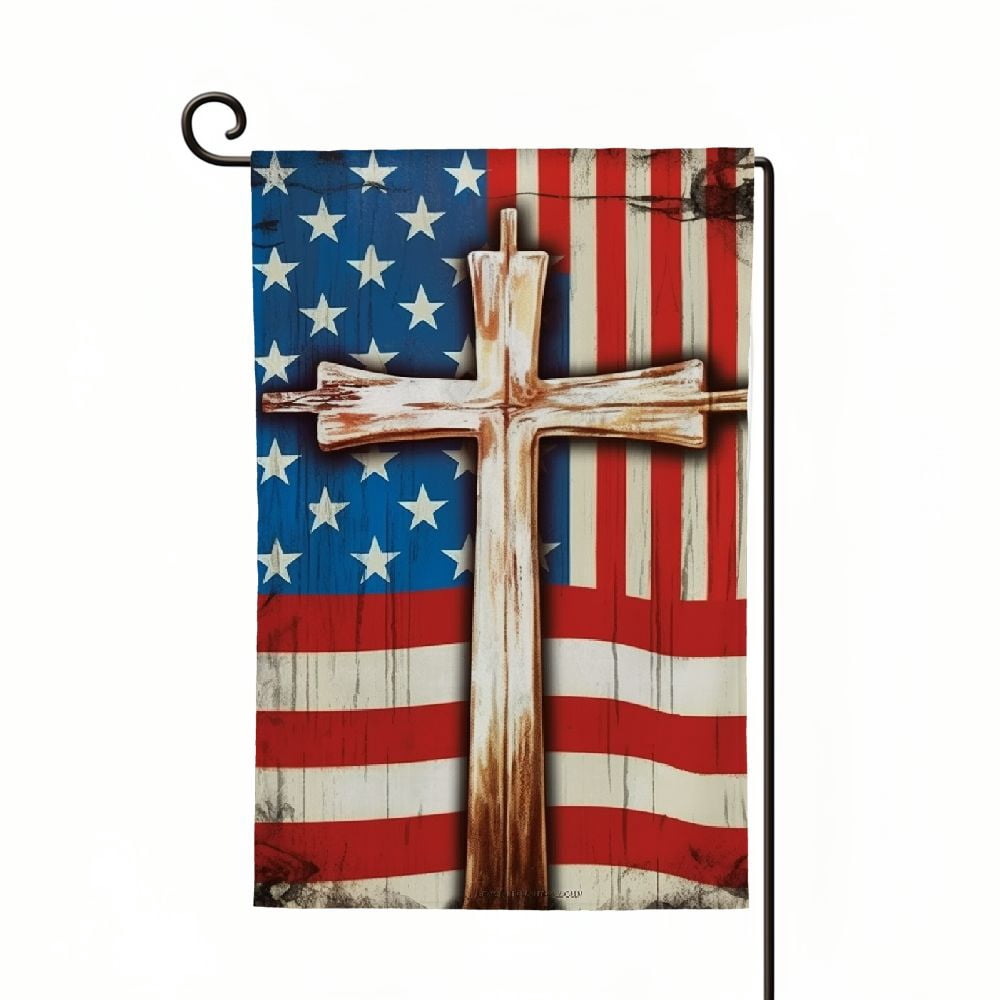 PHYHOO God Bless America Garden Flag Religious Cross Garden Flag Double ...