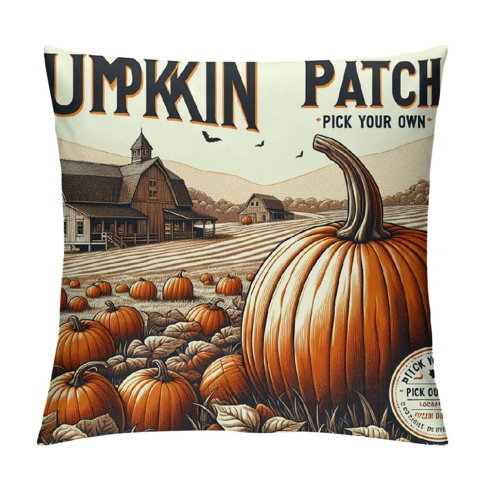 PHYHOO Happy Pumpkin Decor Farmhouse Pillow Covers Vintage Yellow ...