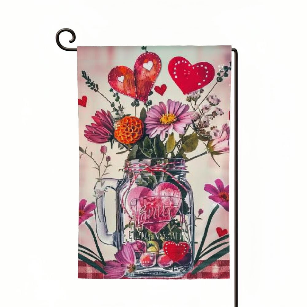 PHYHOO Happy Valentines Day Garden Flag Double Sided, Small Burlap ...
