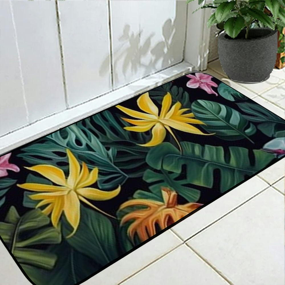 PHYHOO Hawaiian Tropical Leaves Flower Door Mat Welcome, Outside Door ...