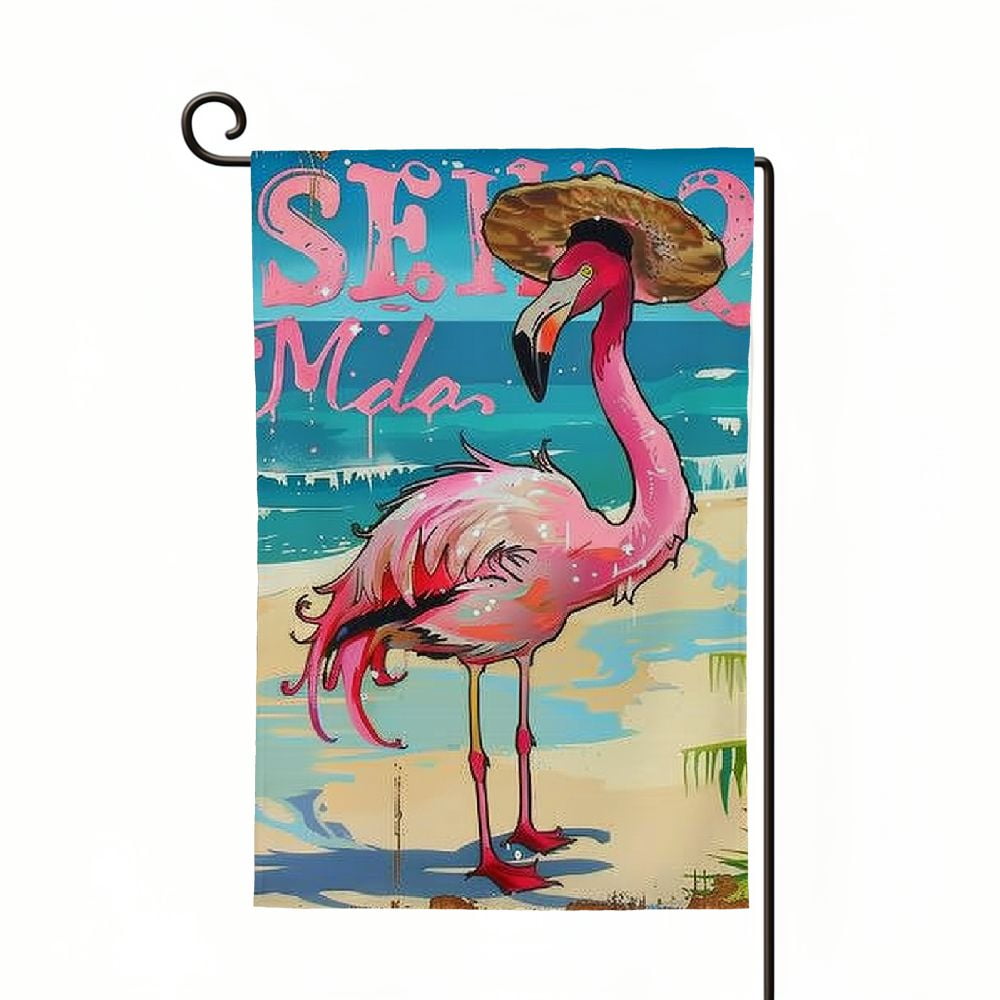 PHYHOO Hello Summer Flamingo Garden Flag Double Sided Cartoon Small ...