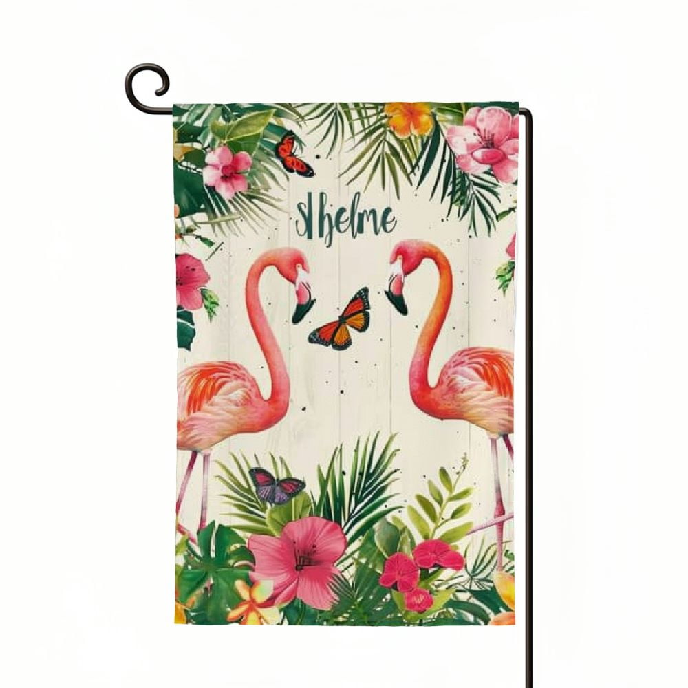 PHYHOO Hello Summer Flamingo Garden Flag Double Sided Floral Flamingos ...