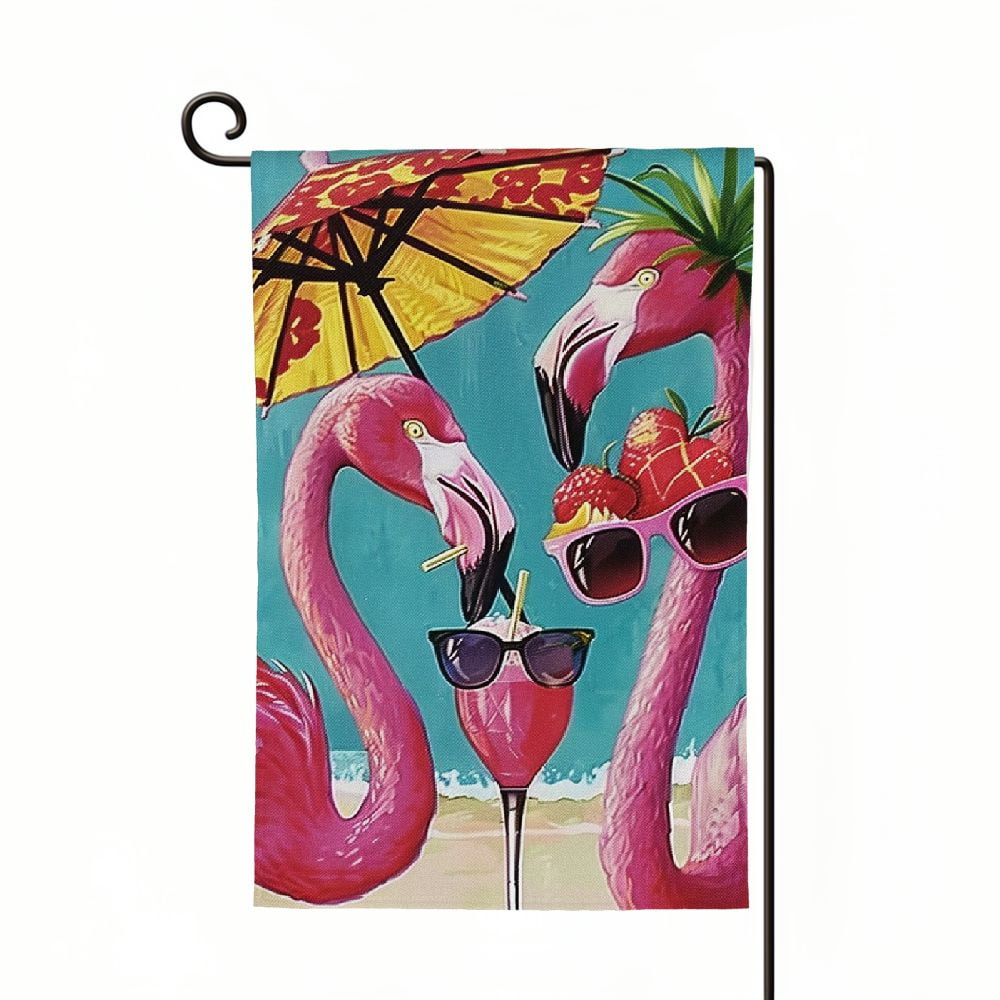PHYHOO Hello Summer Garden Flag Double Sided Pink Flamingo Tropical ...