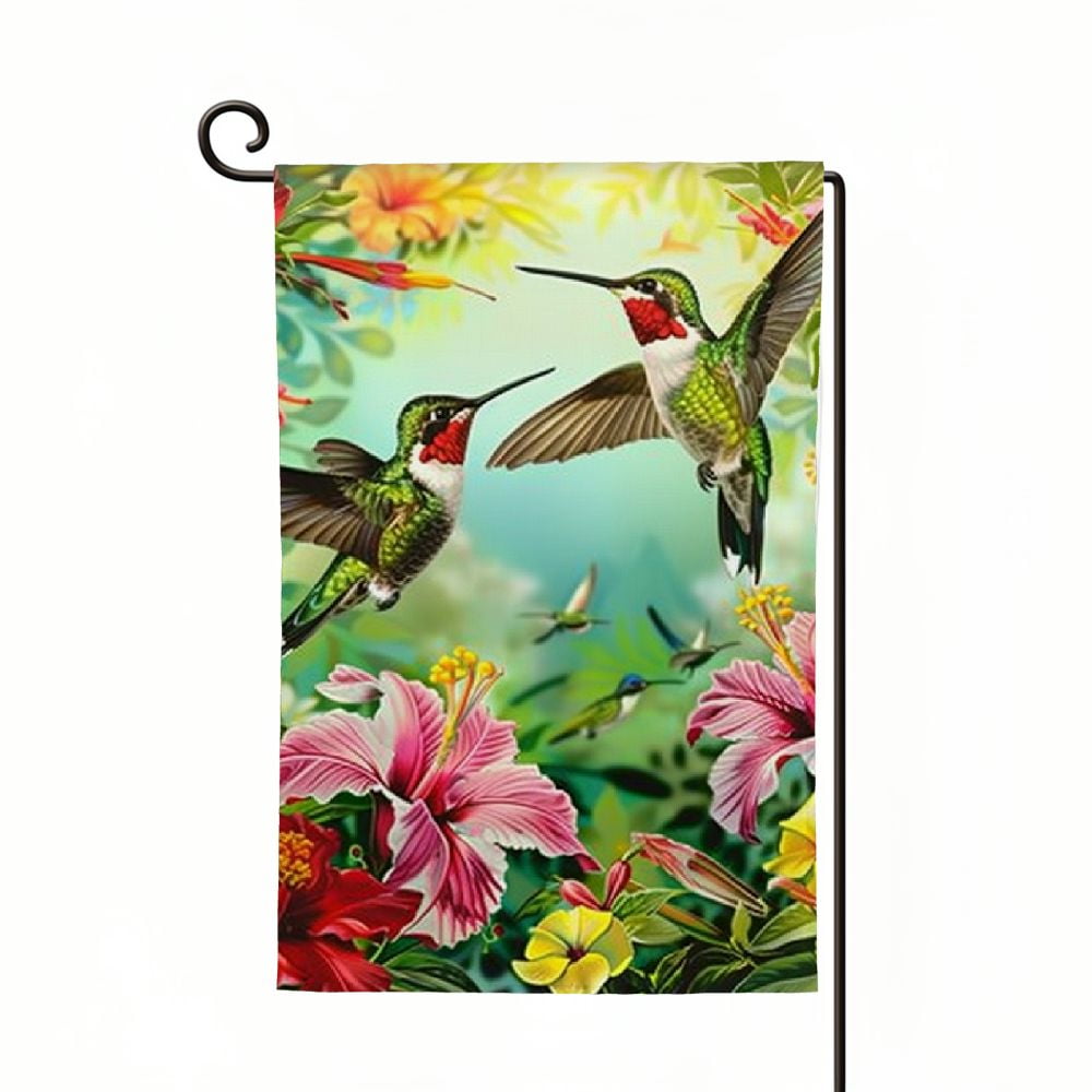 PHYHOO Hummingbirds Red Flower Hibiscus Yellow Lilies House Flag Banner ...