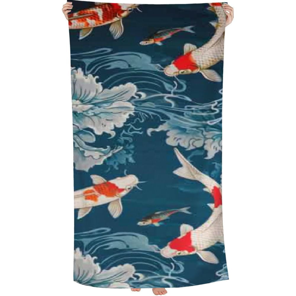 PHYHOO Japanese Carps Beach Towel Oversized Microfiber Sand Free Beach ...