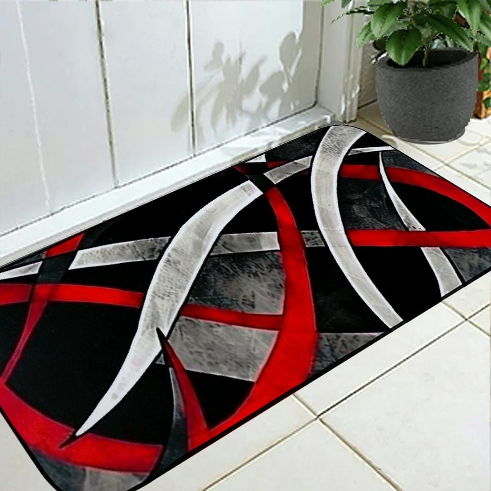 PHYHOO Kitchen Mats for Floor red kitchen rugs Modern Abstract Circle ...