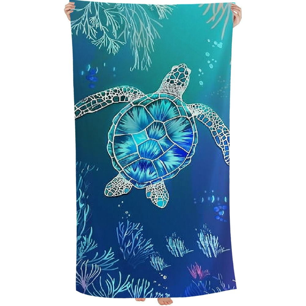 PHYHOO Line Art Style Sea Turtle Beach Towel, Sand Free Microfiber ...