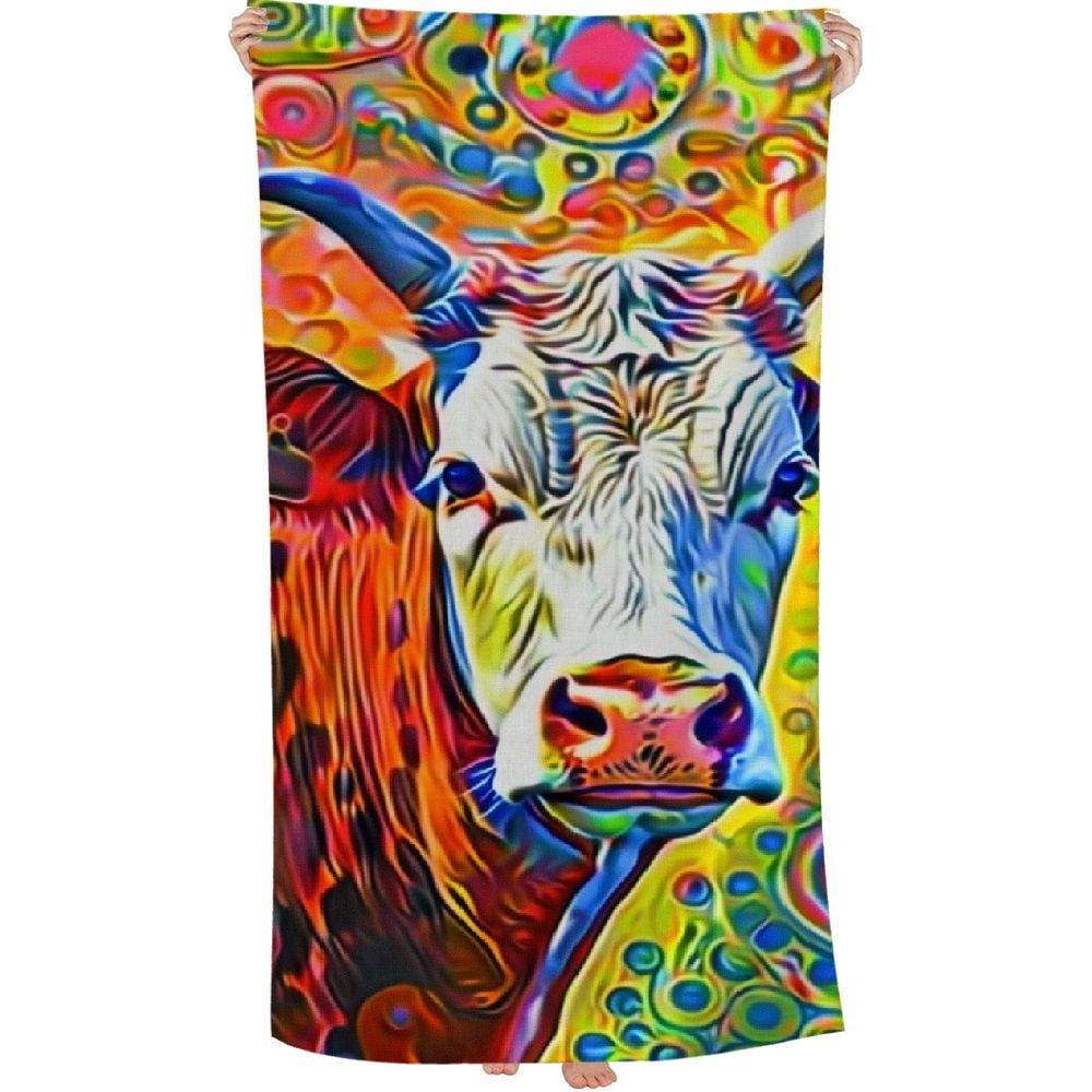 PHYHOO Microfiber Funny Cow Beach Towels Colorful Highland Cow Cattle ...
