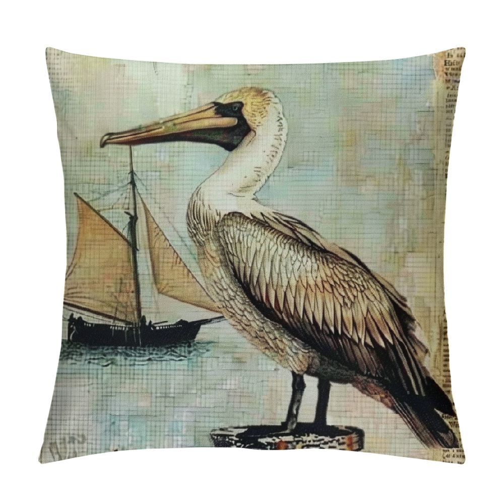 PHYHOO Nautical Theme Pelican Animal Throw Pillow Covers Retro Compass ...