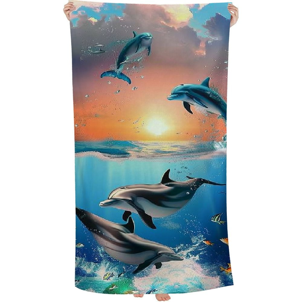 PHYHOO Ocean Dolphin Microfiber Beach Towel, Coral Large Oversized ...