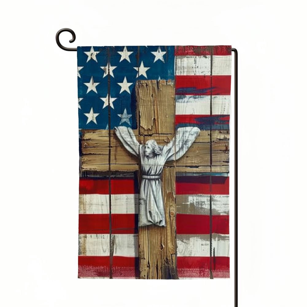 PHYHOO Patriotic Cross Garden Flag Double Sided for Outside Small ...