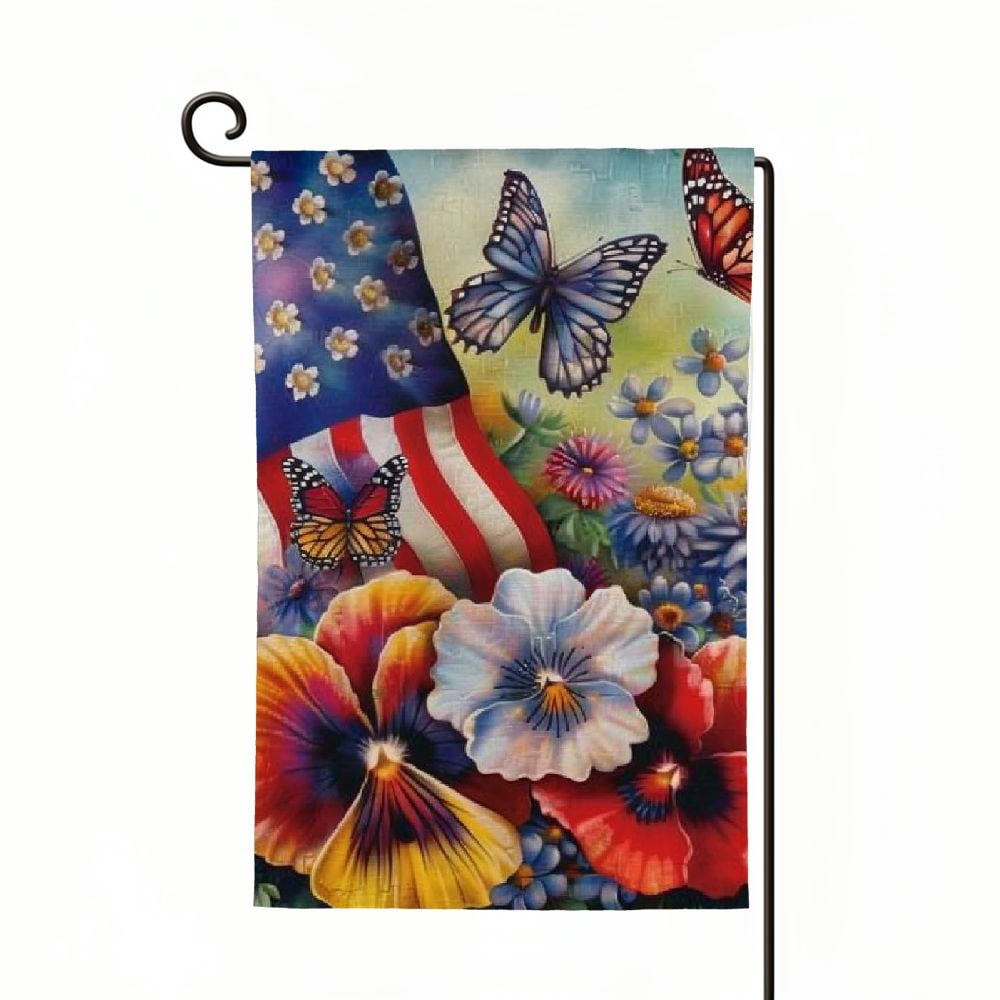 PHYHOO Patriotic Garden Flag Double Sided, Small Burlap Welcome Pansy ...