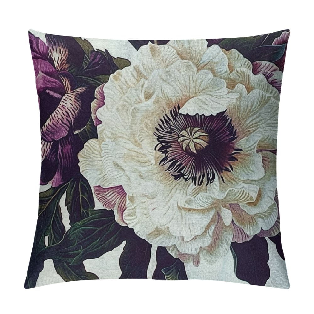 PHYHOO Peony Flower Throw Pillow Covers Red and White Floral Decorative ...