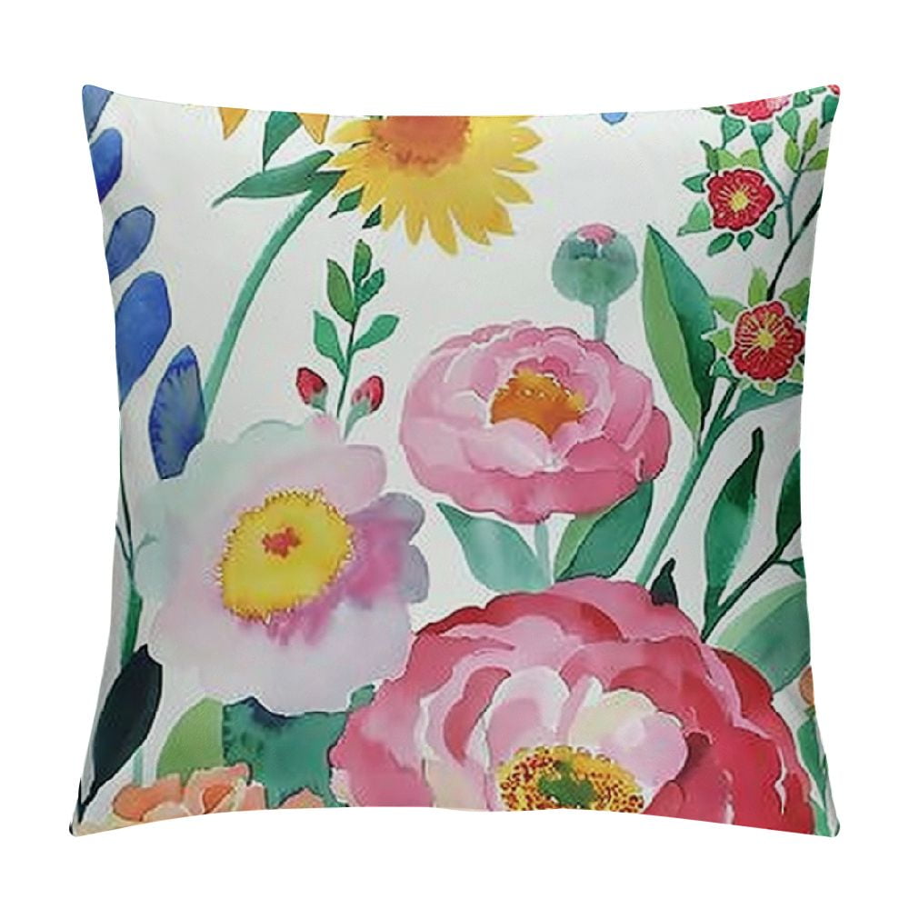 PHYHOO Peony Flower Throw Pillow Covers Watercolor Pink Floral ...