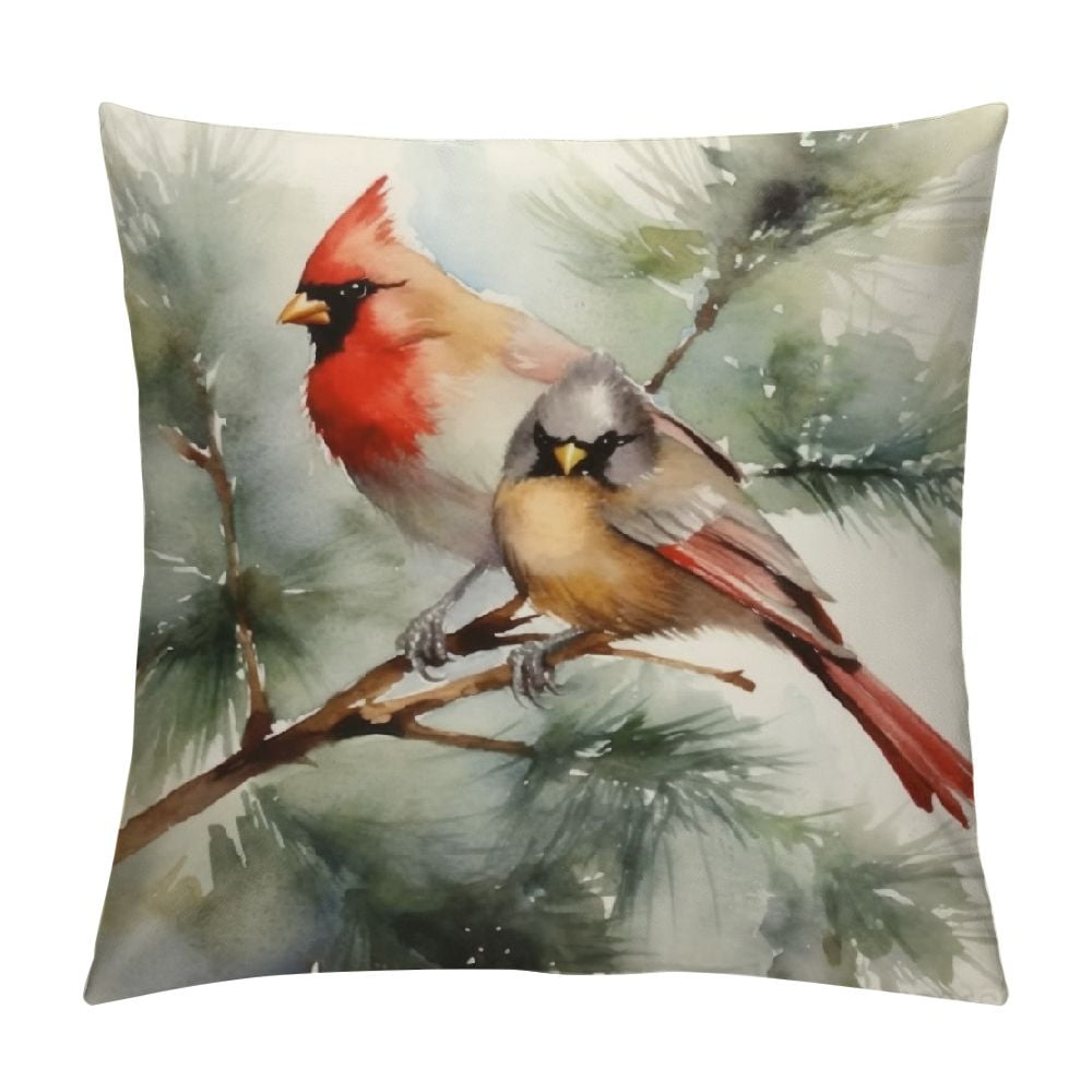 PHYHOO Pillow Covers Cardinal Birds Stand on The Tree Branch Decorative ...