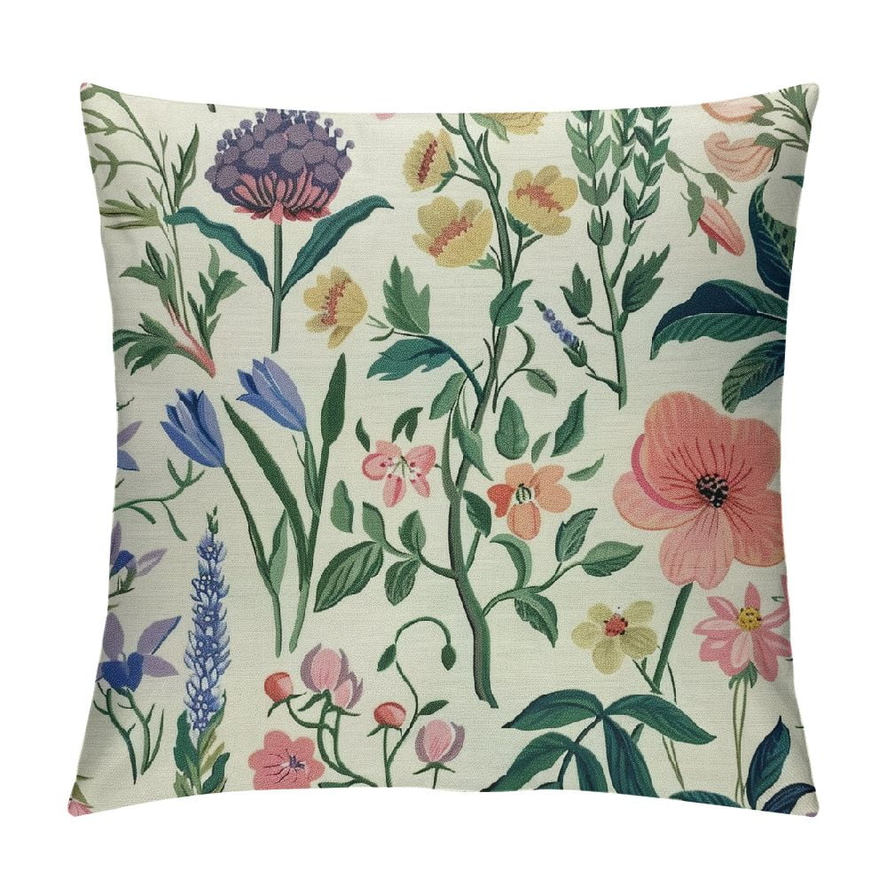 PHYHOO Pillow Covers Watercolor Pink Flowers Sage Green Leaves Vintage ...