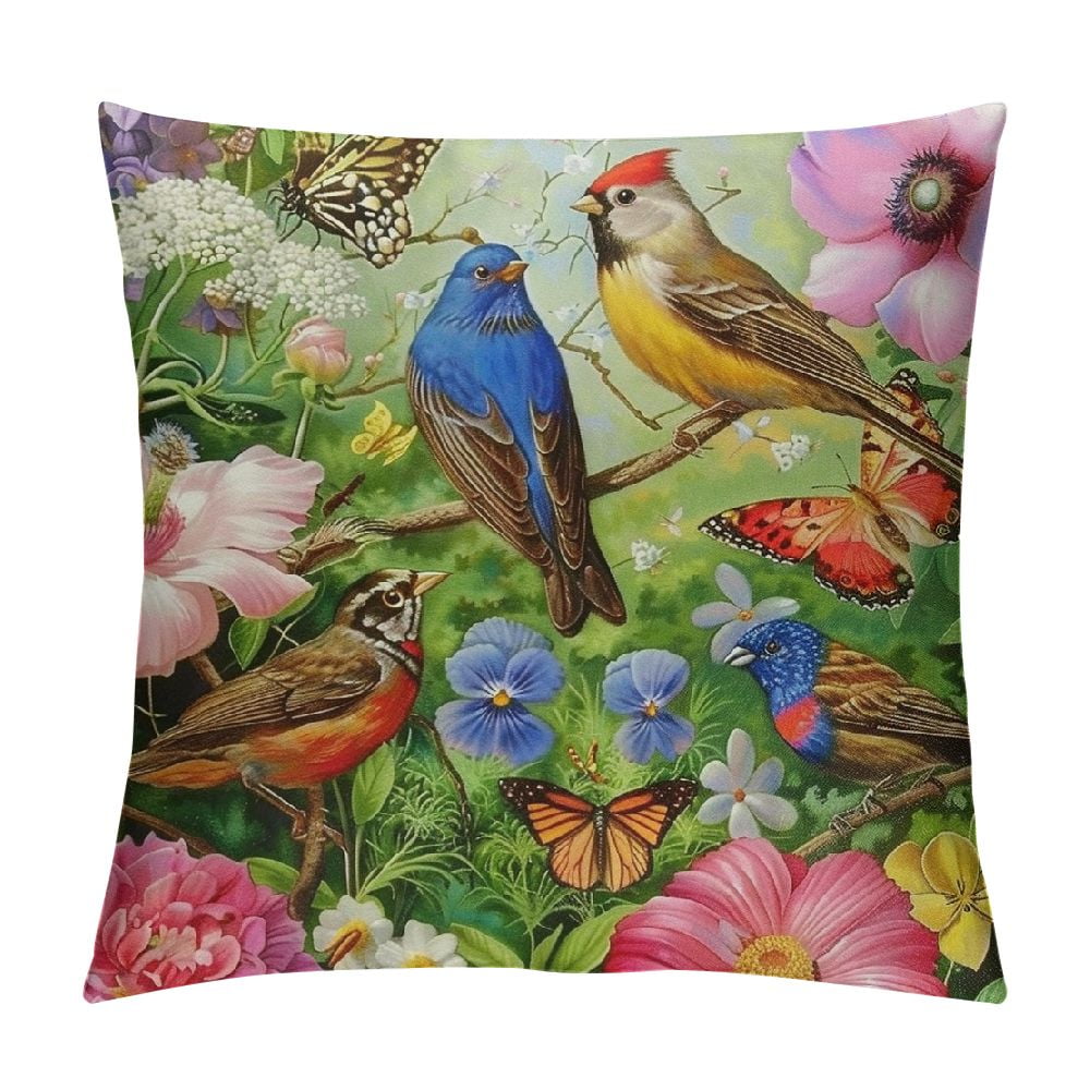 PHYHOO Pillowcase Rustic Flowers Birds Butterfly Spring Throw Pillow ...