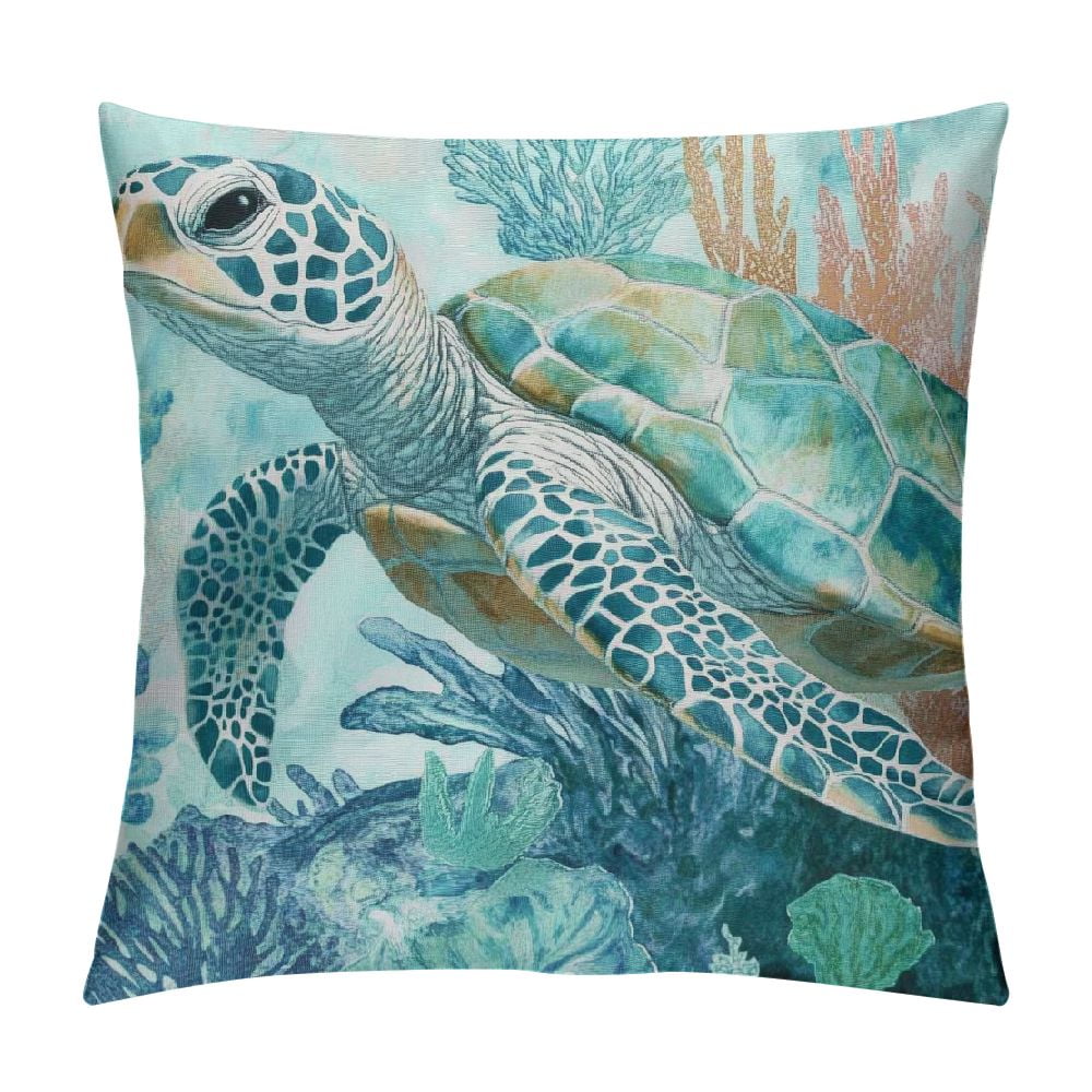 PHYHOO Sea Turtle Seahorse Undersea Nautical Square Cushion Case for ...