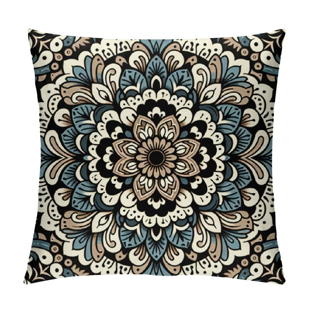 PHYHOO Short Plush Pillow Covers Brown Blue Flower Square Pillow Case ...