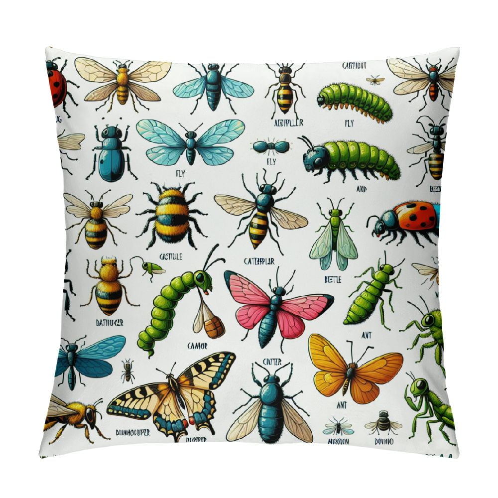 PHYHOO Short Plush Pillow Covers,Cartoon Insects Double-Sided Print ...